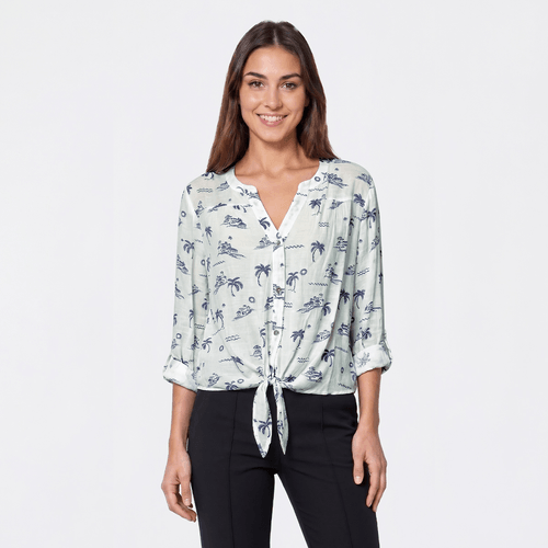 Click here for Womens Emily Daniels Long Sleeve Tie Front Tropica... prices